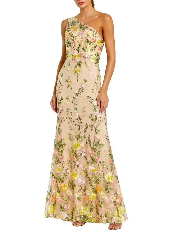 Mac Duggal One-shoulder Gown - Yellow Multi