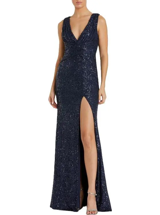 Mac Duggal V-neck Sequin Gown - Midnight
