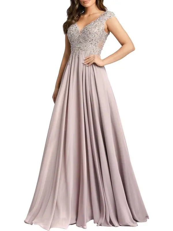 Mac Duggal Appliqued Bodice Flowy Gown - Vintage Lilac