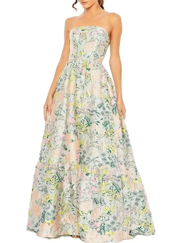 Mac Duggal Floral Brocade A-line Gown - Pastel Multi