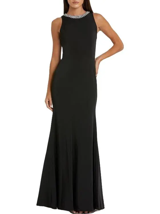 Mac Duggal Sleeveless Trumpet Gown With Embellished High Neck - Black