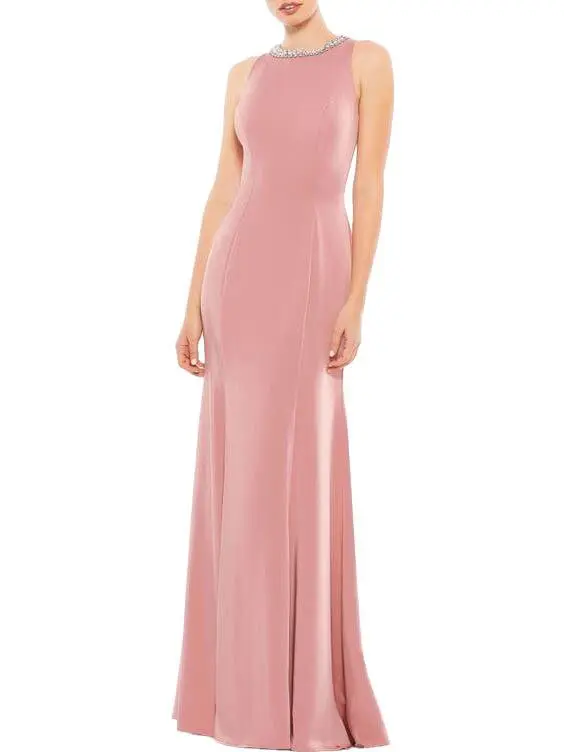 Mac Duggal Embellished Neck Trumpet Gown - Rose Pink