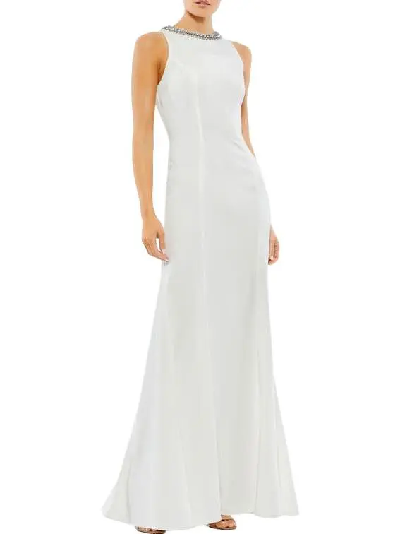 Mac Duggal Embellished Neck Trumpet Gown - White