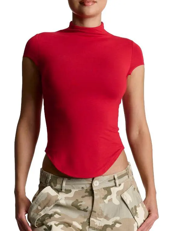 Naked Wardrobe Smooth Mock Neck Crop Top - Red