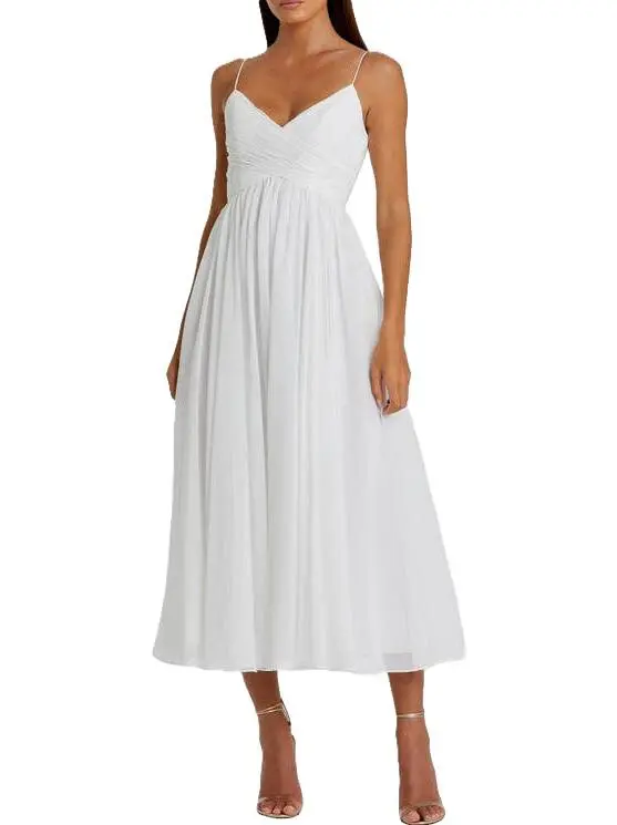 Mac Duggal Faux Wrap Midi Dress - White