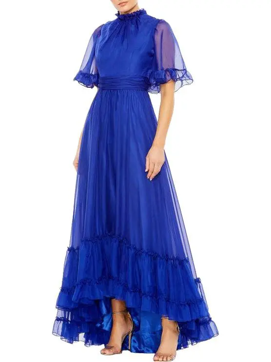 Mac Duggal Ruffled High-low Hem Gown - Sapphire
