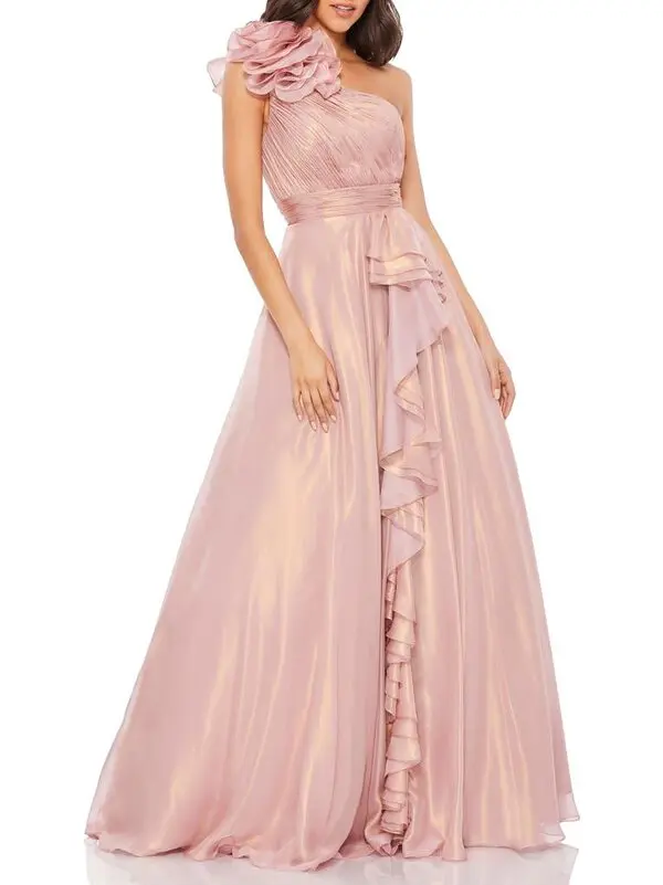 Mac Duggal Iridescent One Shoulder Ball Gown - Rose Gold