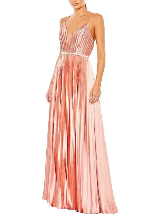 Mac Duggal Plunge Neck Evening Gown - Rose Gold