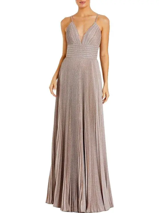Mac Duggal Shimmer Pleated Gown - Rose Gold