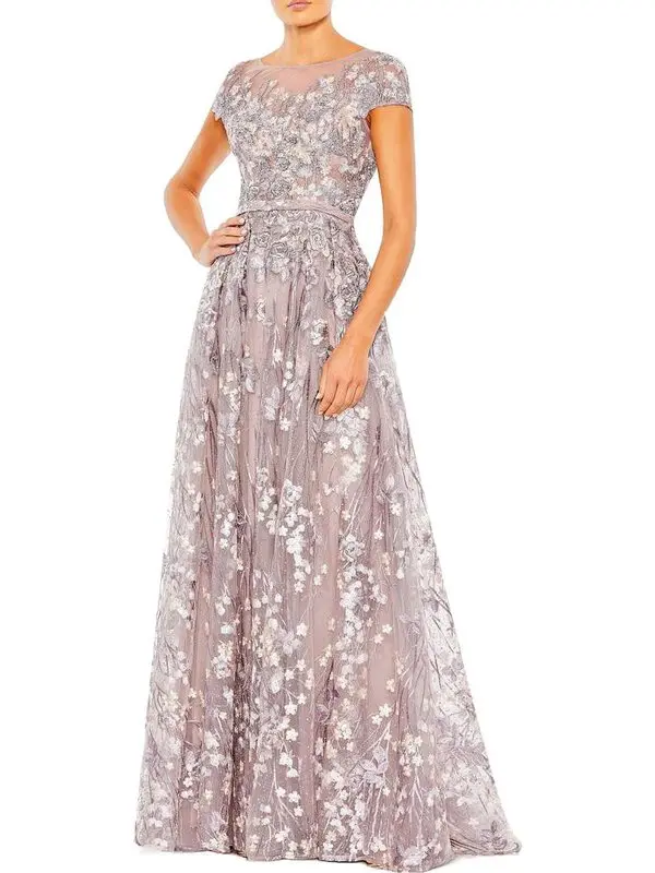 Mac Duggal Embellished Floral A-line Gown - Lilac