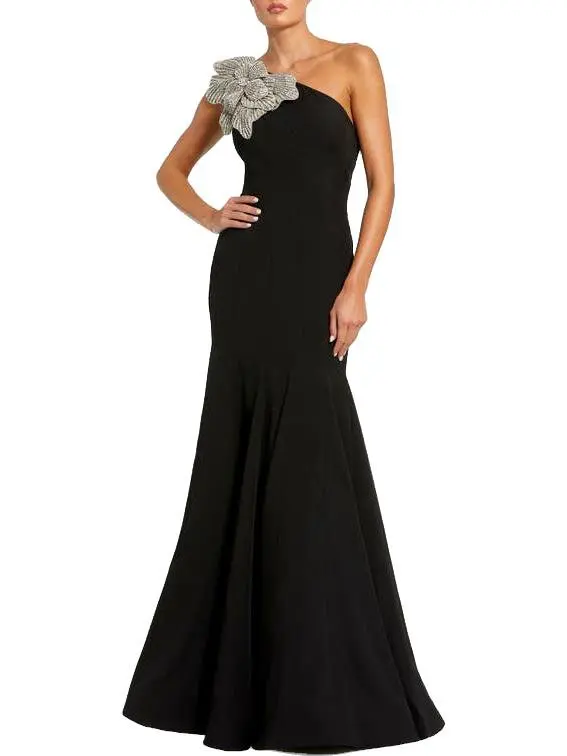 Mac Duggal Crepe One Shoulder Trumpet Gown - Black