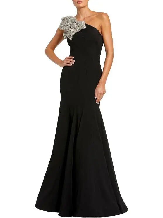 Mac Duggal Crepe One Shoulder Trumpet Gown - Black