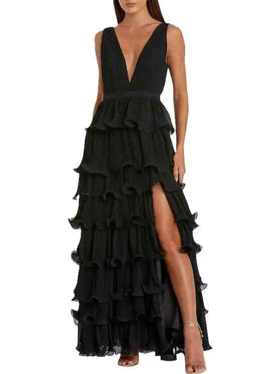 Mac Duggal Sleeveless Ruffle Tiered Gown - Black