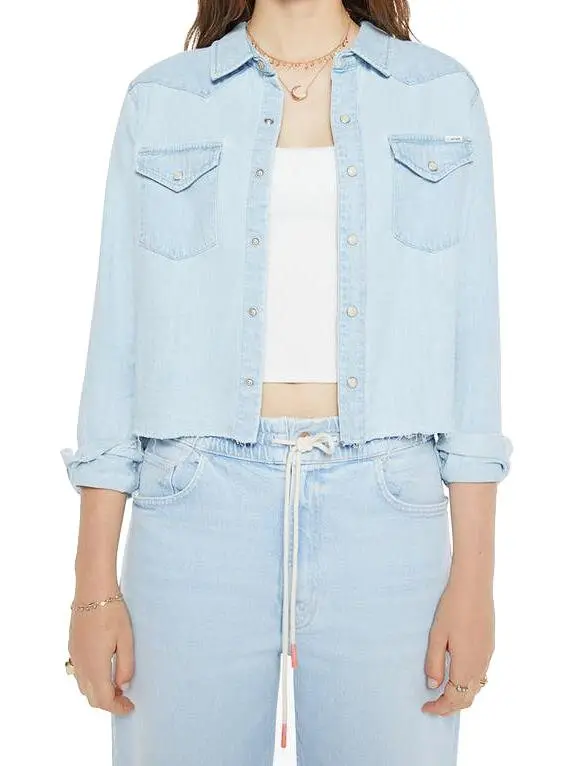 MOTHER The Super Exes Frayed Step Hem Crop Denim Shirt - No End In Sight