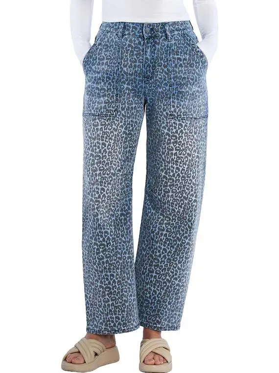 WASH LAB DENIM High-waist Animal Print Barrel Leg Jeans - Denim Leopard