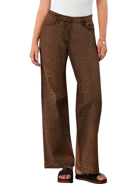 WASH LAB DENIM Animal Print Straight Leg Jeans - Brown Leopard