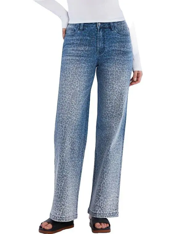 WASH LAB DENIM Animal Print Straight Leg Jeans - Shark Leopard