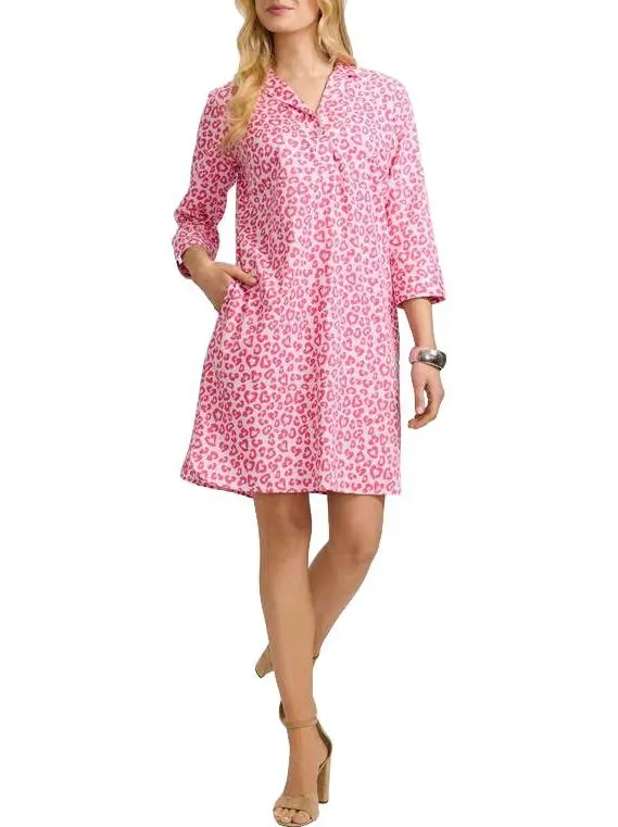 Foxcroft Sloane Leopard Spot Shirtdress - Pink Flambe Multi
