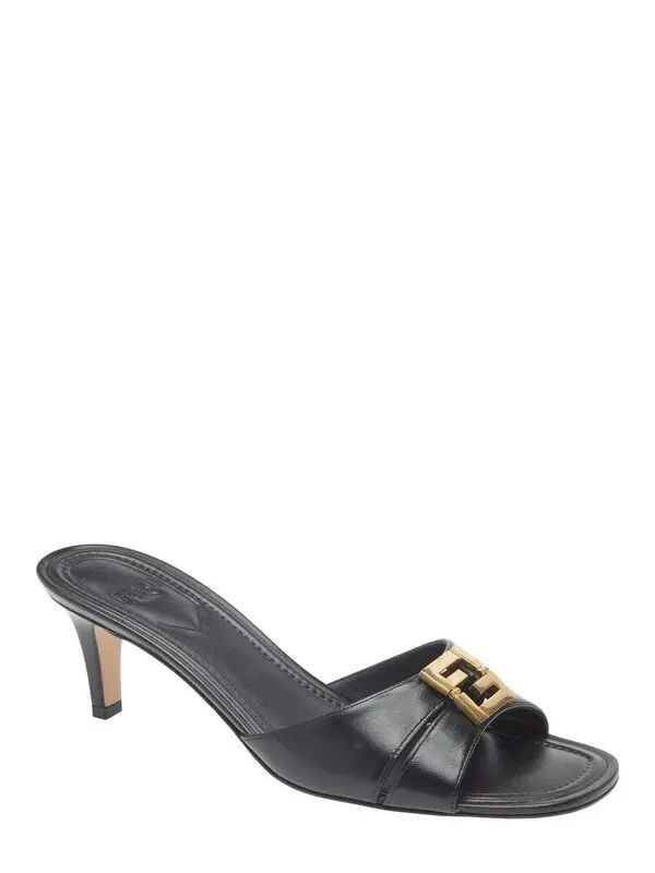 Fendi Ffold Kitten Heel Slide Sandal - Black