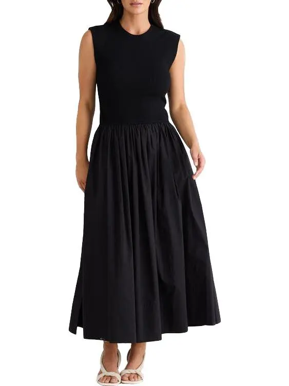 BRAVE+TRUE Daphne Mixed Media Maxi Dress - Black