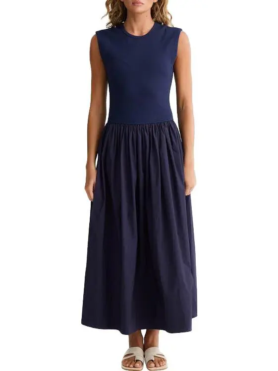 BRAVE+TRUE Daphne Mixed Media Maxi Dress - Navy