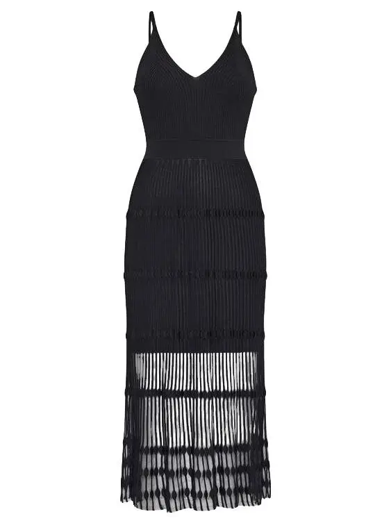 MILLY Sheer Skirt Sleeveless Midi Dress - Black