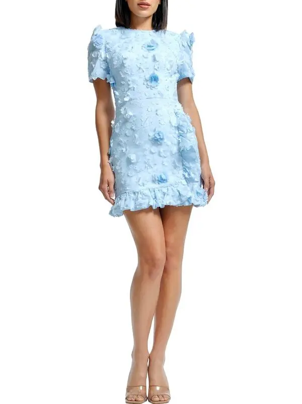 Dress The Population Brittany Floral Appliqué Minidress - Sky Multi