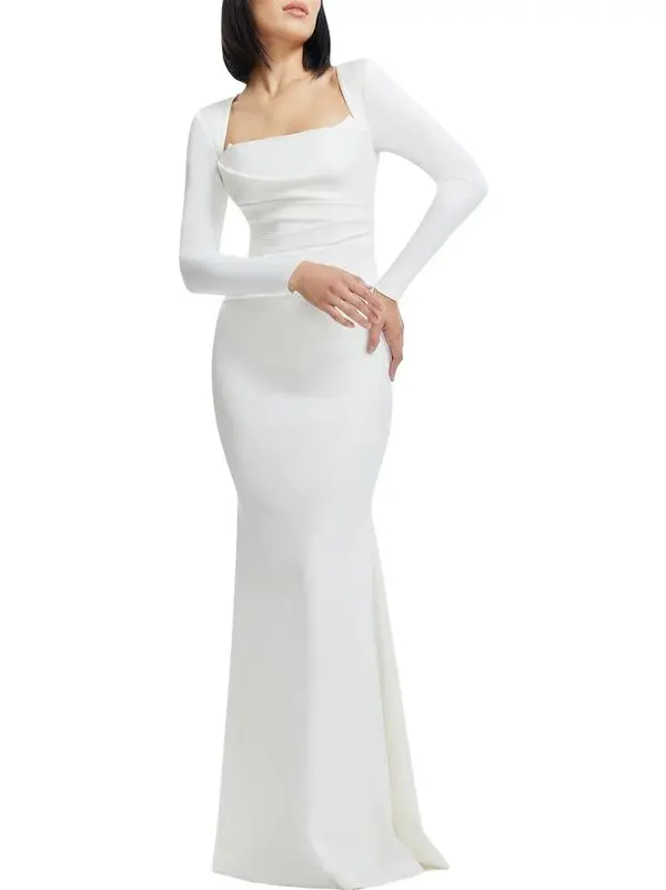 Dress The Population Delores Long Sleeve Gown - Antique White