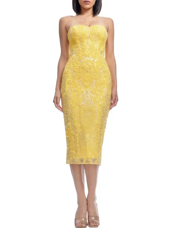 Dress The Population Shailene Sequin Strapless Cocktail Dress - Canary