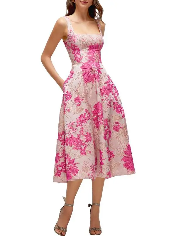 Dessy Collection Floral Jacquard Fit & Flare Midi Dress - Pink Multi