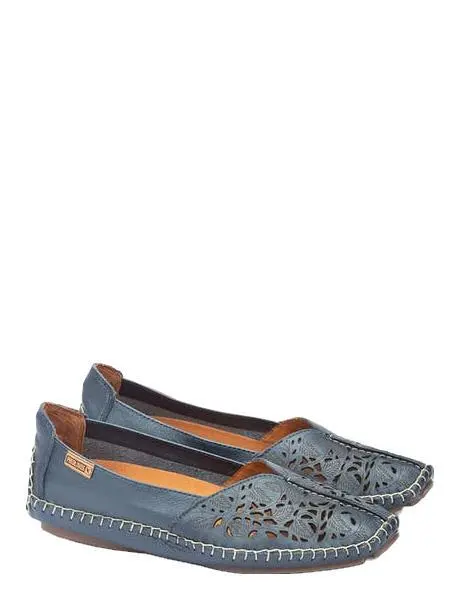 Pikolinos Jerez Perforated Leather Flats - Blue