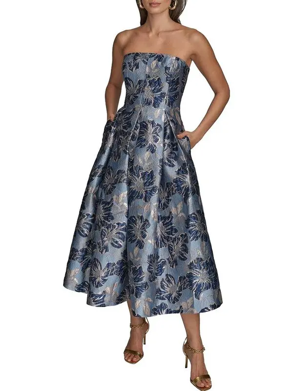 Donna Karan New York Floral Fit & Flare Midi Dress - Cielo Multi