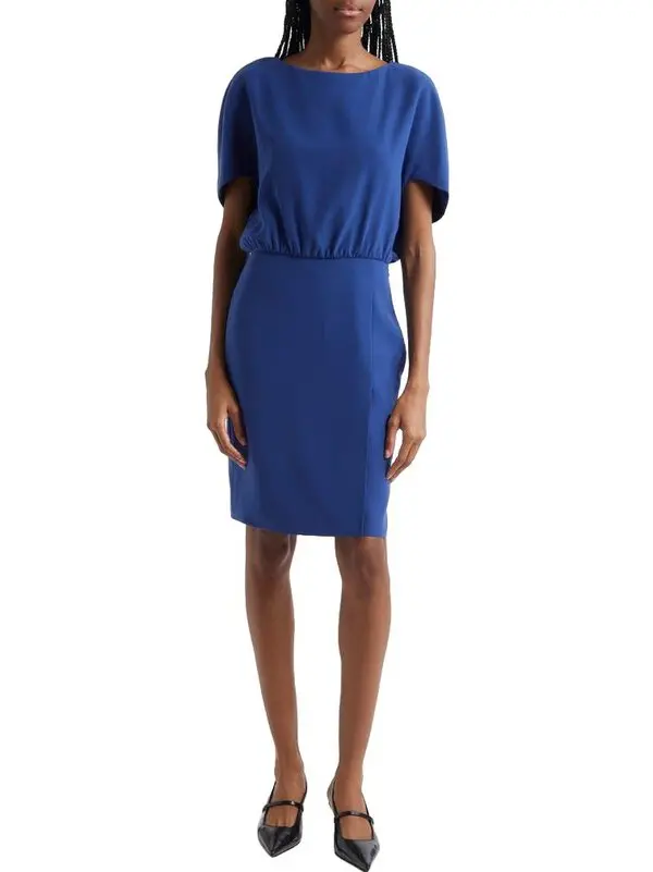 Emporio Armani Cady Cape Sleeve Dress - Cobalt Blue