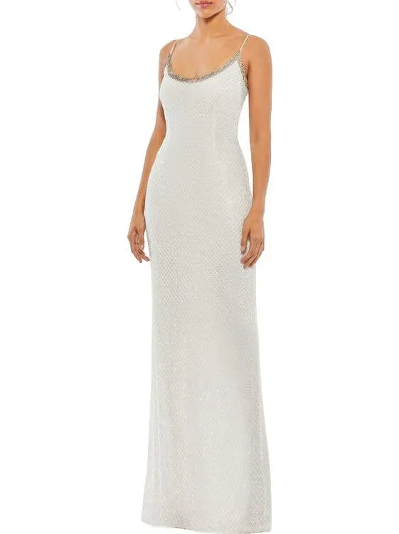 Mac Duggal Rhinestone-encrusted Beaded Gown - White