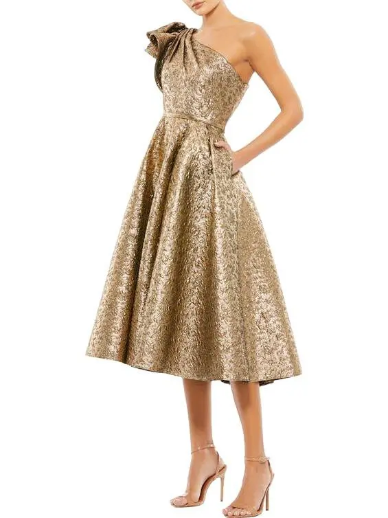 Mac Duggal One-shoulder Midi Dress - Antique Bronze