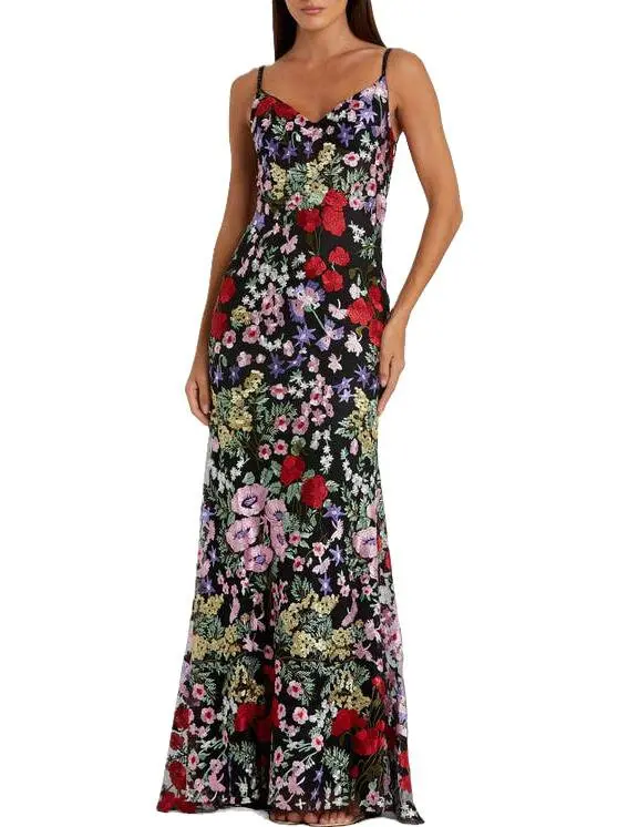 Mac Duggal Floral Embroidered Gown - Black Multi