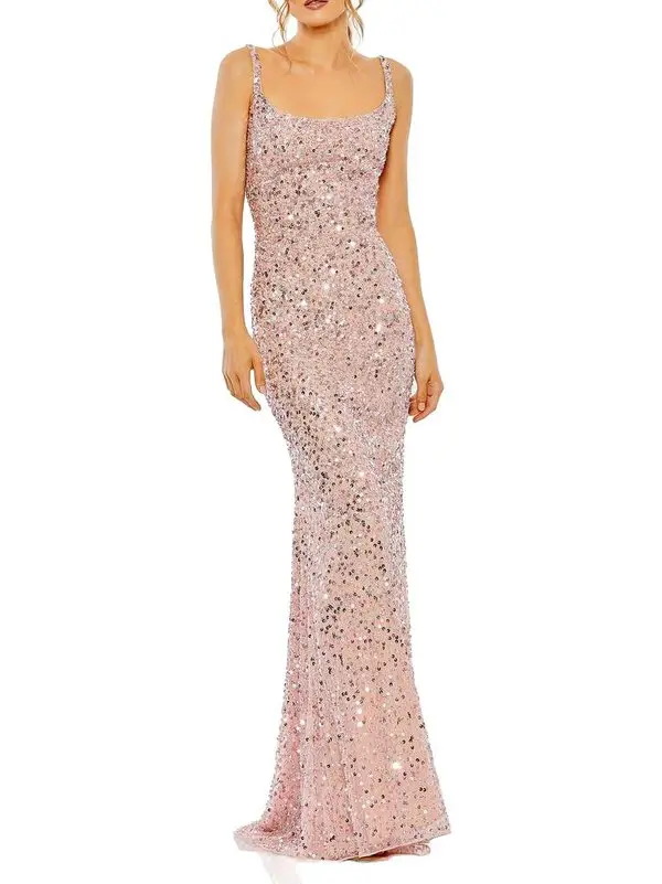 Mac Duggal Sequined Low Back Gown - Pink