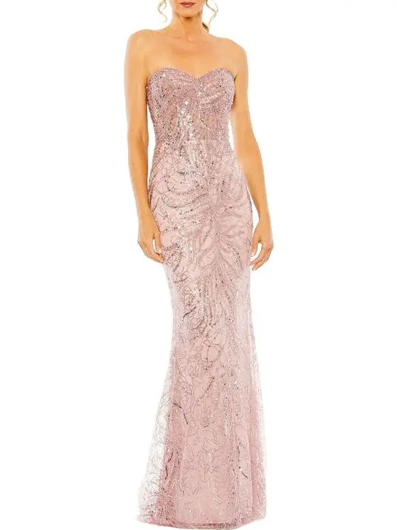 Mac Duggal Strapless Rhinestone Embellished Trumpet Gown - Blush