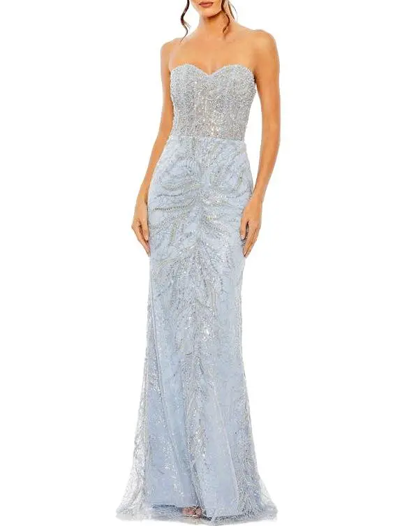 Mac Duggal Strapless Rhinestone Embellished Trumpet Gown - Powder Blue
