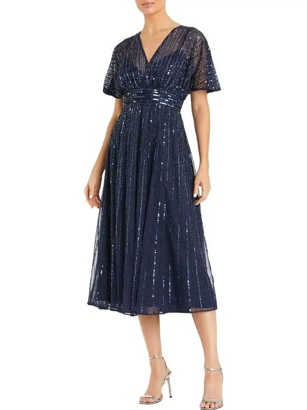 Mac Duggal Embellished Short Sleeve Dress - Midnight