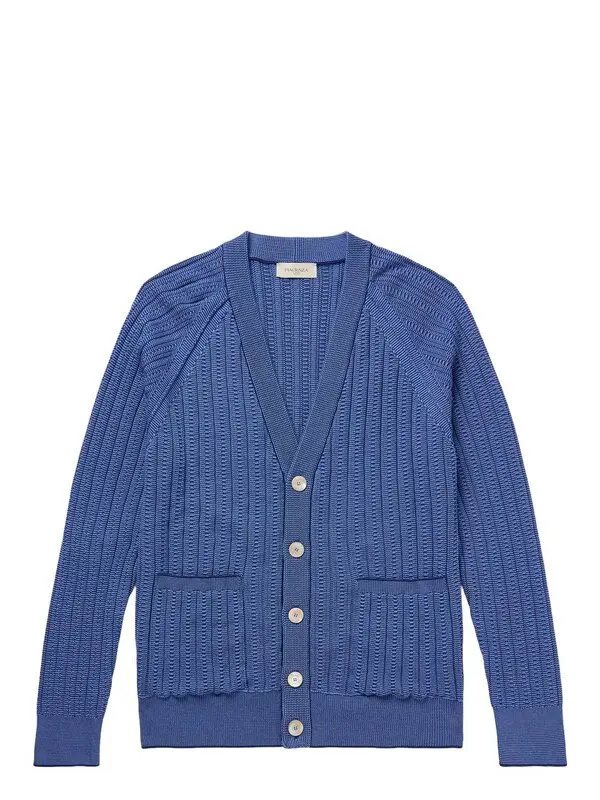 PIACENZA CASHMERE 1733 Slim-fit Ribbed Cotton Cardigan - Blue