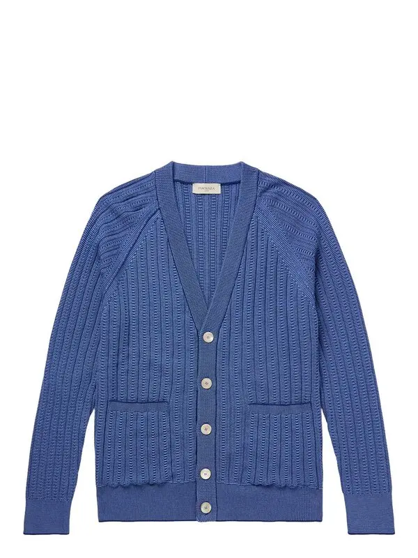PIACENZA CASHMERE 1733 Slim-fit Ribbed Cotton Cardigan - Blue