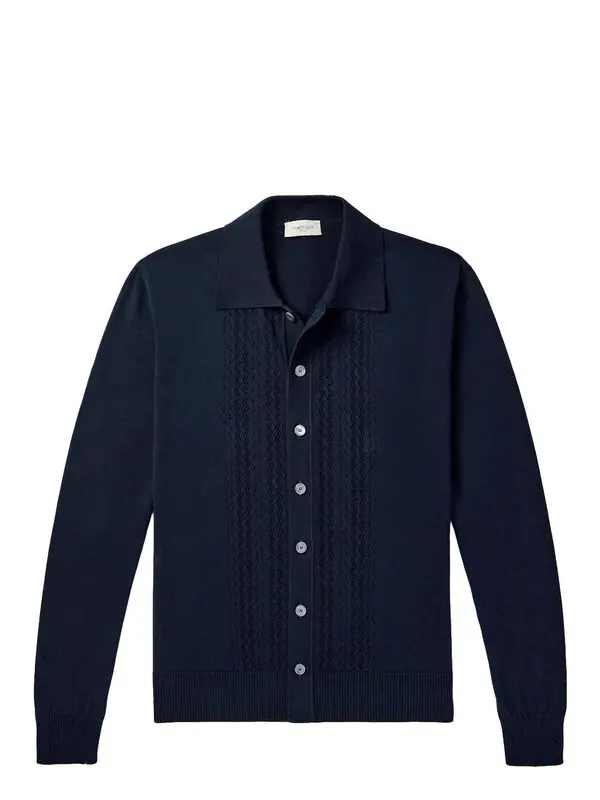 PIACENZA CASHMERE 1733 Pointelle-knit Cotton Polo Shirt - Blue