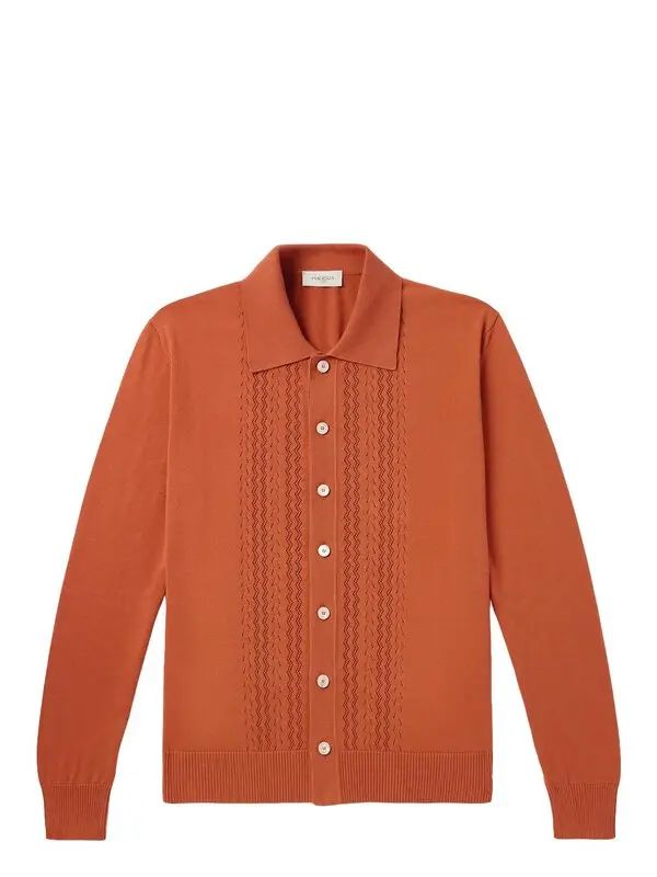 PIACENZA CASHMERE 1733 Pointelle-knit Cotton Shirt - Orange