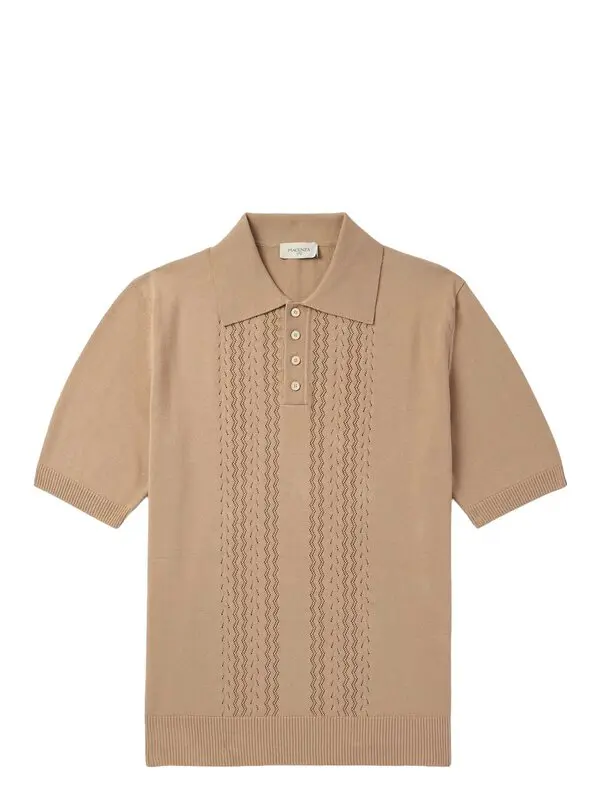 PIACENZA CASHMERE 1733 Pointelle-knit Cotton Polo Shirt - Neutrals