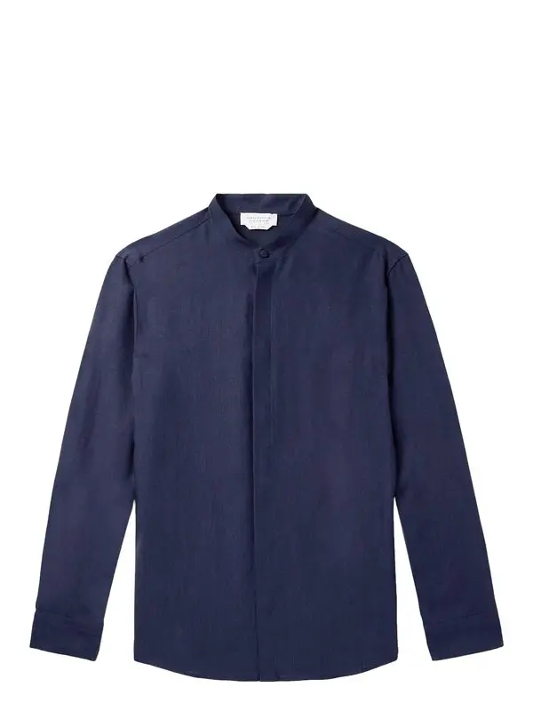 Gabriela Hearst Ollie Grandad-collar Linen-voile Shirt - Blue