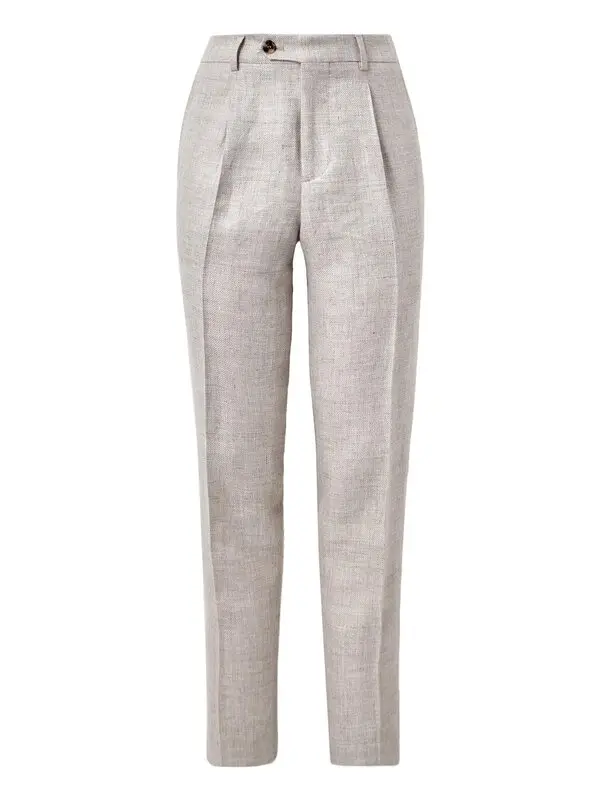 Brunello Cucinelli Straight-leg Pleated Linen, Wool And Silk-blend Suit Trousers - Gray