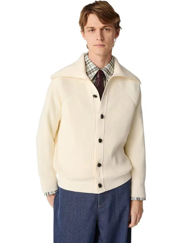 Bottega Veneta Cotton English Rib Cardigan - Chalk