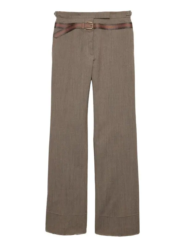 Prada Technical Wool Pants With Printed Belt - Clay Grey