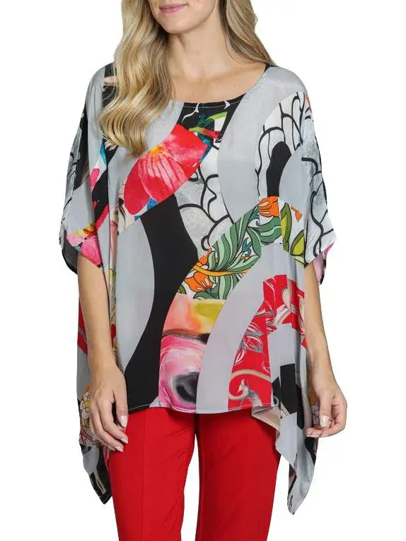 APNY Print Cupro Blend Caftan Top - Grey Multi